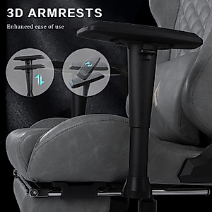 symino Gaming Chair Ergonomic Office Chair Racing Style Computer Chair with 3D Armrest, Vintage Style PU Leather PC Chair with Footrest (Grey)