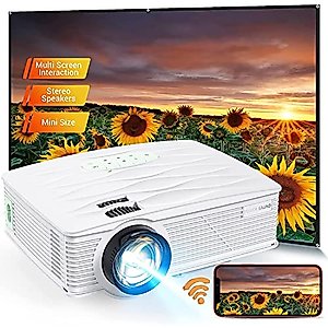 Projector, PONER SAUND WiFi Mini Projector 1080P Supported Home Outdoor Video Projector, 5500 Lux 210" Display Movie Projector, Compatible with Phone, Computer, Laptop, USB, HDMI, VGA