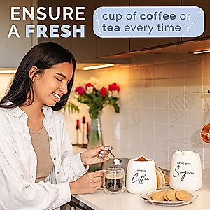 FIFTH FORK Canister Sets for the Kitchen - Perfect Kitchen Canisters for Countertop - Set of 3 Kitchen Canisters - Great for Countertop Storage - Ceramic Food Storage Containers