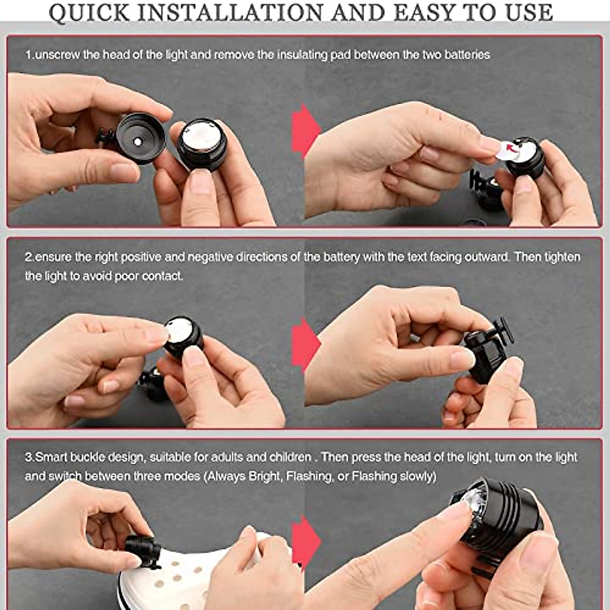 Headlights for Shoes,2Pcs Croc Headlights for Croc,Croc Lights LED Clip On for Clogs IPX6 Waterproof, Shoes Lights Charms for Dog Walking,Handy Camping,Croc Charms Suitable for Adults Kids (Black)