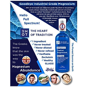 Full Spectrum Transdermal Magnesium Oil - Magnesium Spray in Healthy Glass Certified Zechstein Magnesium Chloride and Trace Minerals (7 fl oz)