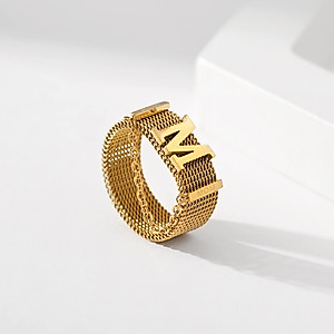 Yumikoo Golden Hip Hop Chain Rings Titanium Stainless Steel Rings for Women Size8