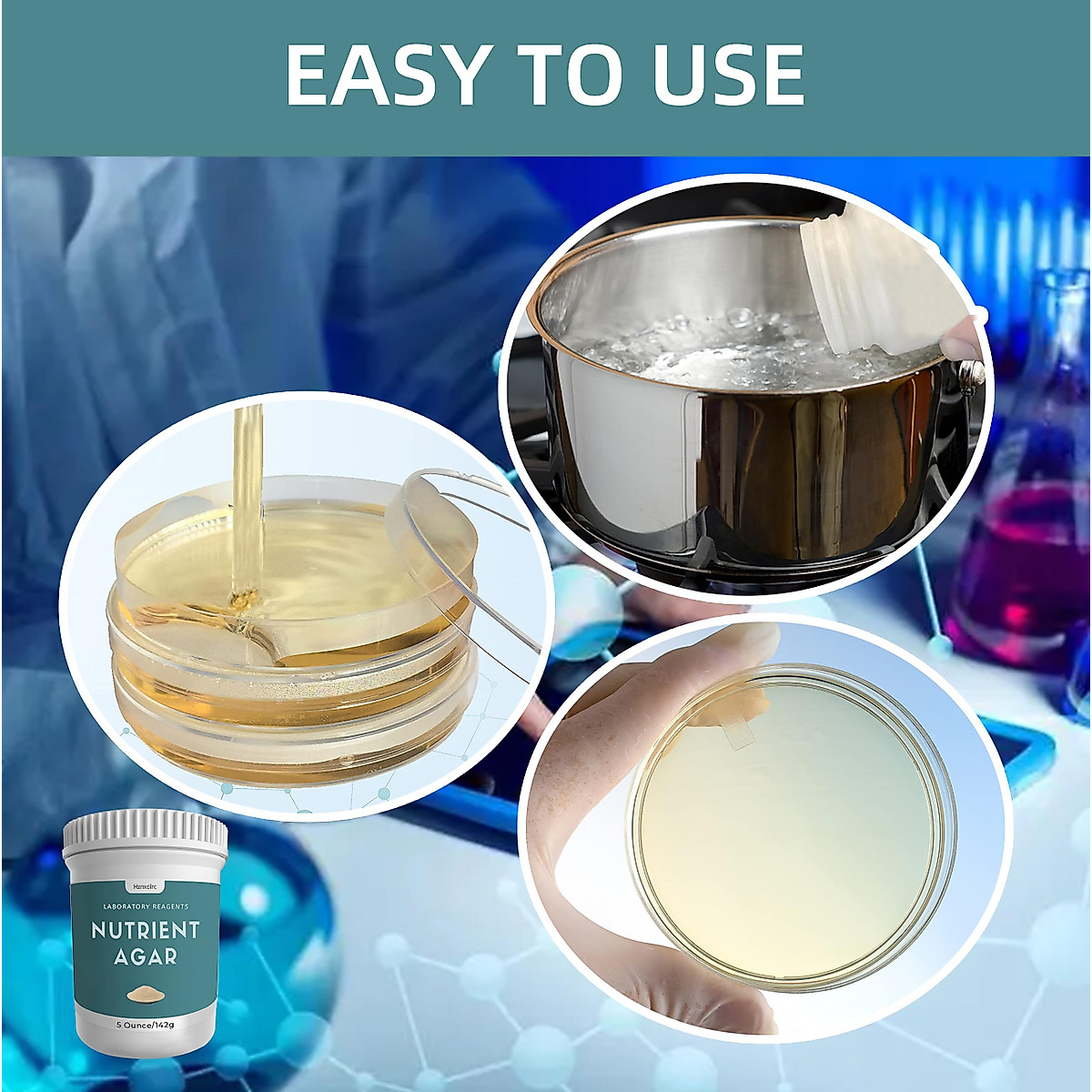 142 Grams Nutrient Agar Powder, Makes Over 210 to 280 Agar Petri Dishes, Easy to Use, Suitable for Scientific Research, Educational Experiments or Detection of Microbial Pollutants