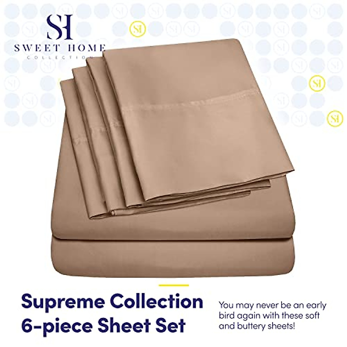 Sweet Home Collection 6 Piece 1500 Supreme Collection Brushed Microfiber Deep Pocket Sheet Set-2 Extra Pillow Cases, Great Value, Rv Short Queen, Taupe
