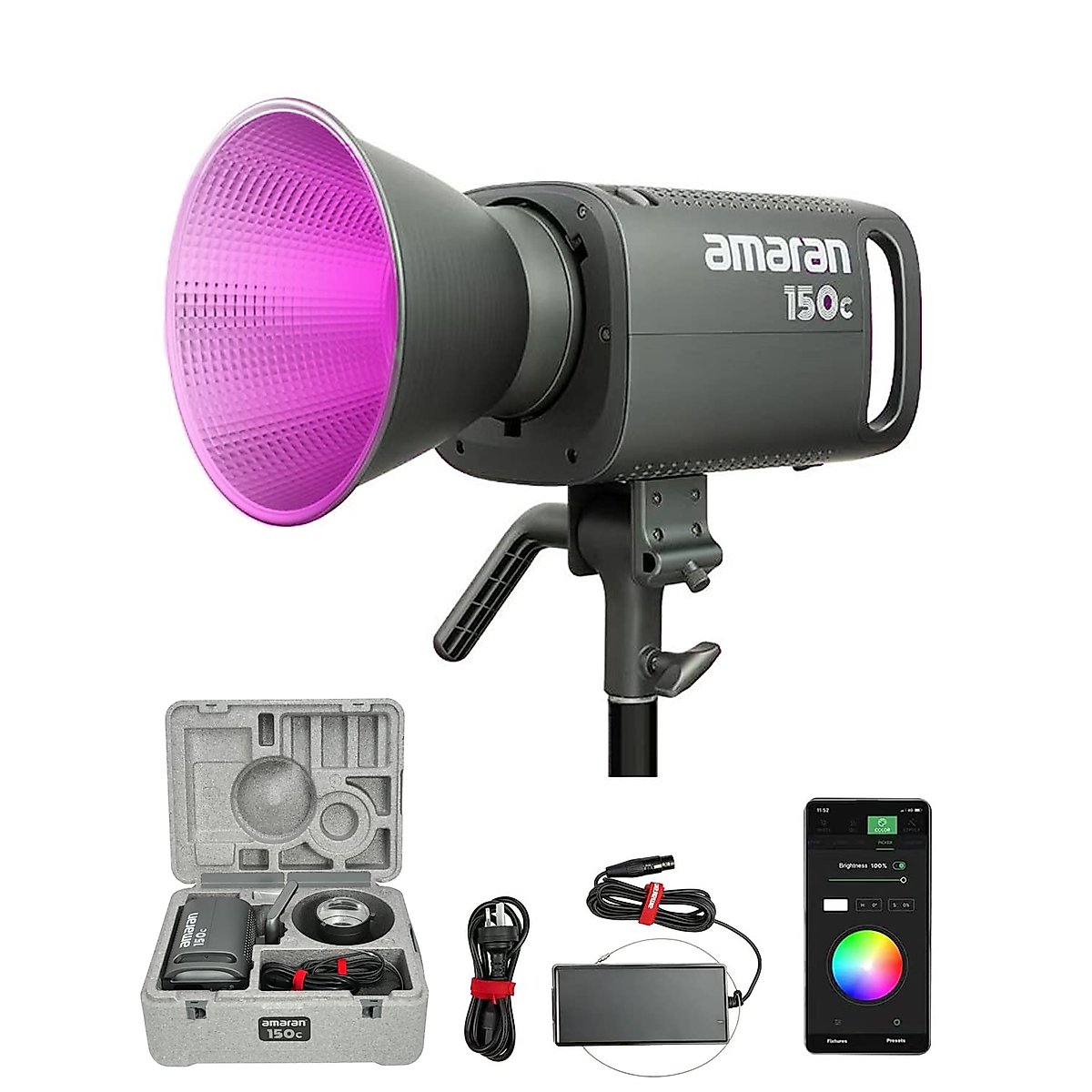Aputure amaran 150c Video Light,RGB Studio Light 150W Output Bowens Mount Point-Source LED video light,15,610 lux @ 1m 2,500K ~7,500K CCT,APP Control 9 System FX Photography Lighting(amaran 150c Gray)