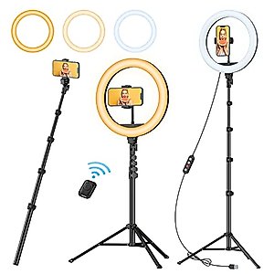 TODI 12" Ring Light with 63" extendable Tripod Stand, Selfie Ring Light with Phone Holder and Wireless Remote, 【2-in-1】 Dimmable LED Ring Light & Selfie Stick for Makeup/Live Stream/Photography