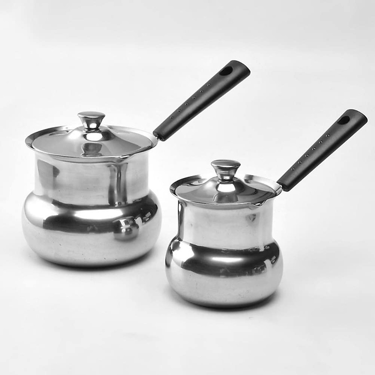 SHERCHPRY Stainless Steel Melting Pots Mini Milk Pot Butter Warmer Pan Miniature Saucepan Turkish Coffee Maker Soup Pot with Lid Cover for Kitchen 350ml