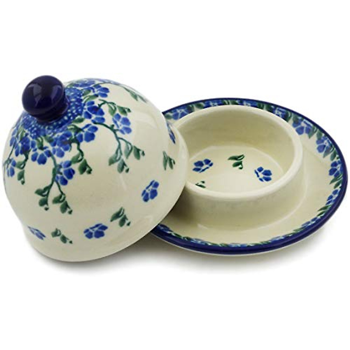 Polish Pottery 3¾-inch Butter Dish made by Ceramika Artystyczna (Blue Bufferfly Theme) + Certificate of Authenticity