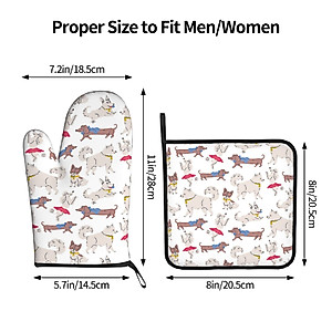 Cute Dog Puppy Oven Mitts and Pot Holders Sets Resistant Hot Pads Potholders Non-Slip Cotton Lining Oven Gloves for Four Seasons Kitchen Baking Cooking Grilling