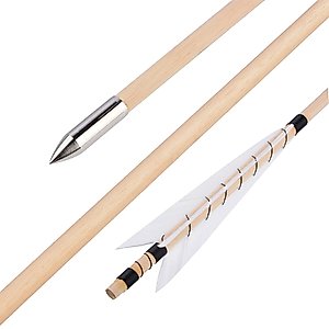 SHARROW 32 Inch Archery Traditional Wooden Arrow Hunting Arrow Pracrice Target Wooden Arrow Shaft with 5" Turkey Feather Fletching and Field Point for Longbow Traditaonal Bow (12 pcs)