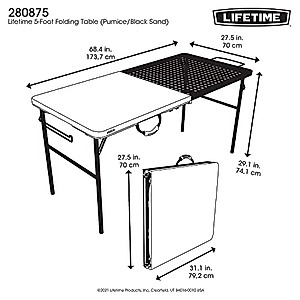 Lifetime Folding Tailgate Table with Grill Rack, 5-Foot, Pumice & Black