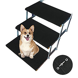 BLACKHORSE-RACING RV Steps Covers Rugs 3 Pack, 18" Inch Wide RV Camper Step Stair Covers, Wrap Around Camper Stair Rugs Radius Carpet with Spring Hooks, Black