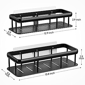 Midphorn 2-Pack Adhesive Shower Caddy, No Drilling Shower Shelf with Hooks Rustproof Wall Mounted Shower Organizer for Inside Shower Bathroom Storage Shampoo Holder, Matte Black