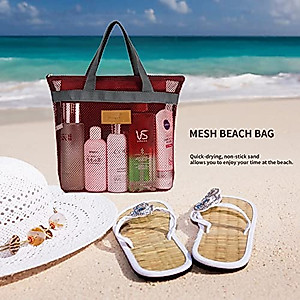 TOPASION Mesh Shower Caddy Bag Portable Hanging Toiletry and Bath Organizer with Zipper for Swimming, Travel, Gym, Camping, College Dorms, Beach (Wine Red)