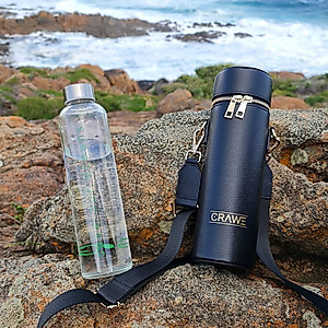 Crawe Full Grain Leather Insulated Water Bottle Crossbody Bag, 40 oz Water Bottle Holder with Strap for Walking, Bottle Carrier, Bottle Sling, Single Wine Bottle Tote, Brown Pebbled Leather, Gift Box