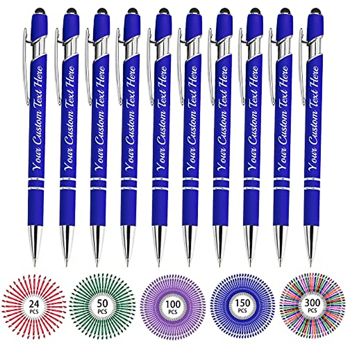 Hapelf Up to 500 Bulk Personalized Pens Custom Engraved Ballpoint Pen with Stylus Tip Retractable Multi-Color Housing Black Ink Pen for Business Writting Graduation journaling Signature