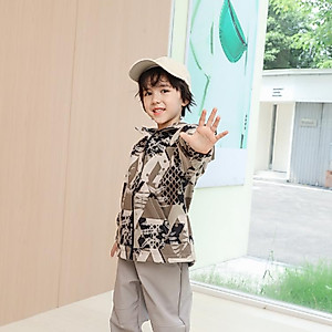 Feidoog Boys Girls Waterproof Outdoor Jackets Lightweight Fleece Lining Hooded Windbreaker Coat Outerwear,Khaki,4-5T