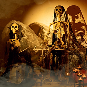 DECORLIFE 2 Pack 36" Skeleton Halloween Decorations, Plastic Posable Skeleton Decor with Movable Joints for Haunted Houses, Lawn, Graveyard, Trunk or Treat (White)