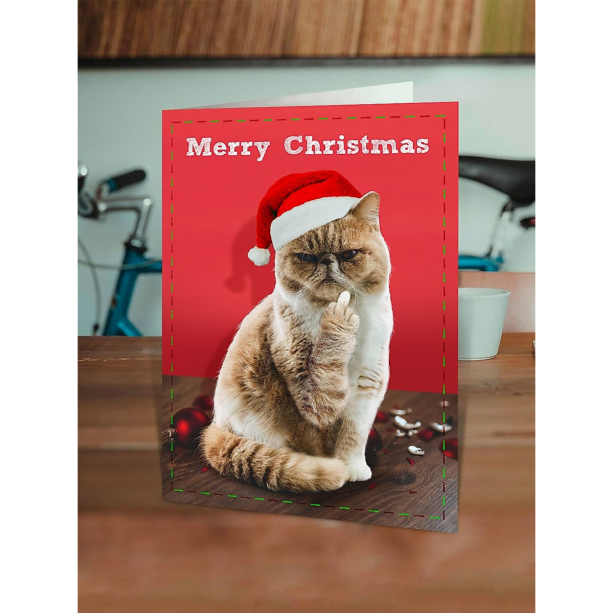 Brainbox Candy - Rude Christmas Card - 'Merry Christmas Cat Finger' - Cheeky Xmas Cards - Funny Seasonal Humour Cards - Rude Cat Themed Christmas Card - Cheeky Cat Xmas Card - For Cat Lovers