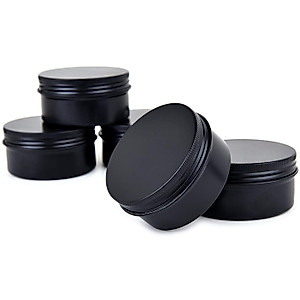 Healthcom 6 oz 12 Packs Black Round Aluminum Tin Cans Screw Top Metal Steel Tins Empty Slip Slide Cosmetic Sample Containers Storage Organization for Salve Crafts Spice Candles