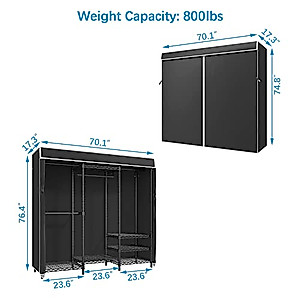 VIPEK V5C Heavy Duty Covered Clothes Rack Portable Bedroom Armoires Rack, Black Metal Clothing Rack with Black Cover, Adjustable Custom Freestanding Closet Wardrobe, Max Load 800LBS