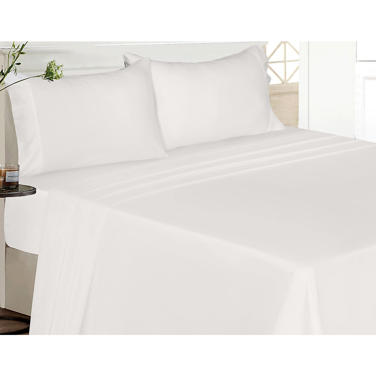 RUVANTI 100% Cotton Sheets for Full Size Bed - Crispy Cooling Percale Sheets - Breathable & Durable Full Sheet Set - Deep Pocket 16 Inches (Fits up to 18") - Off White - 4 Pieces