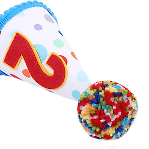 WAHAWU Baby Costume Headwear, 2nd Birthday Party Hat - Primary Colors, Handmade Baby Hat, Baby Girls/Boys Birthday Confetti Cone Hat, Colored Fur Balls Hat