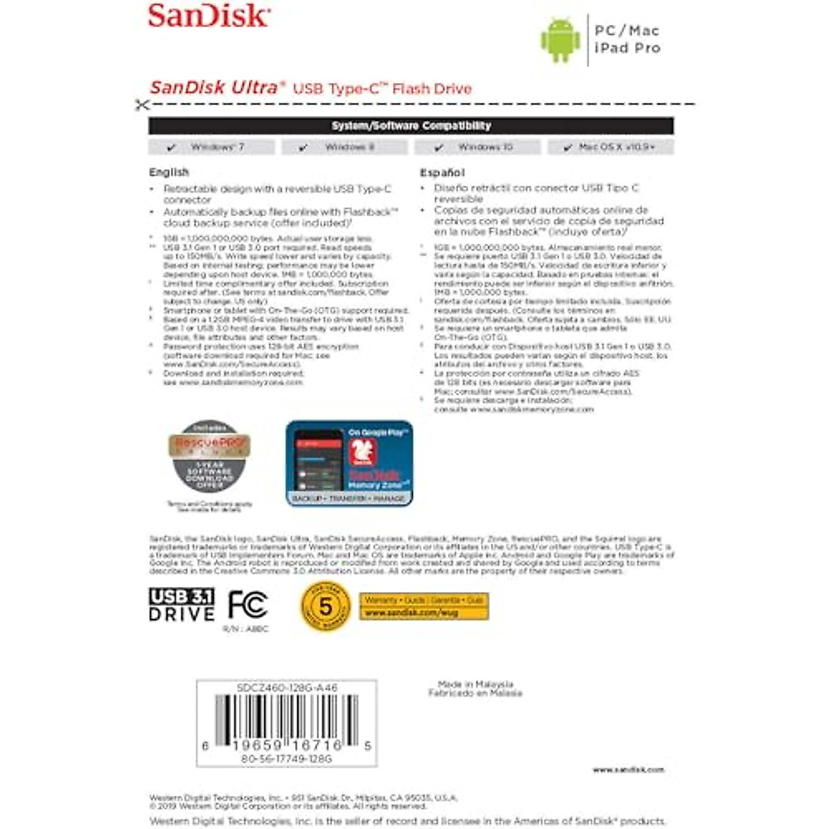 SanDisk Ultra 128GB USB Type-C Flash Drive