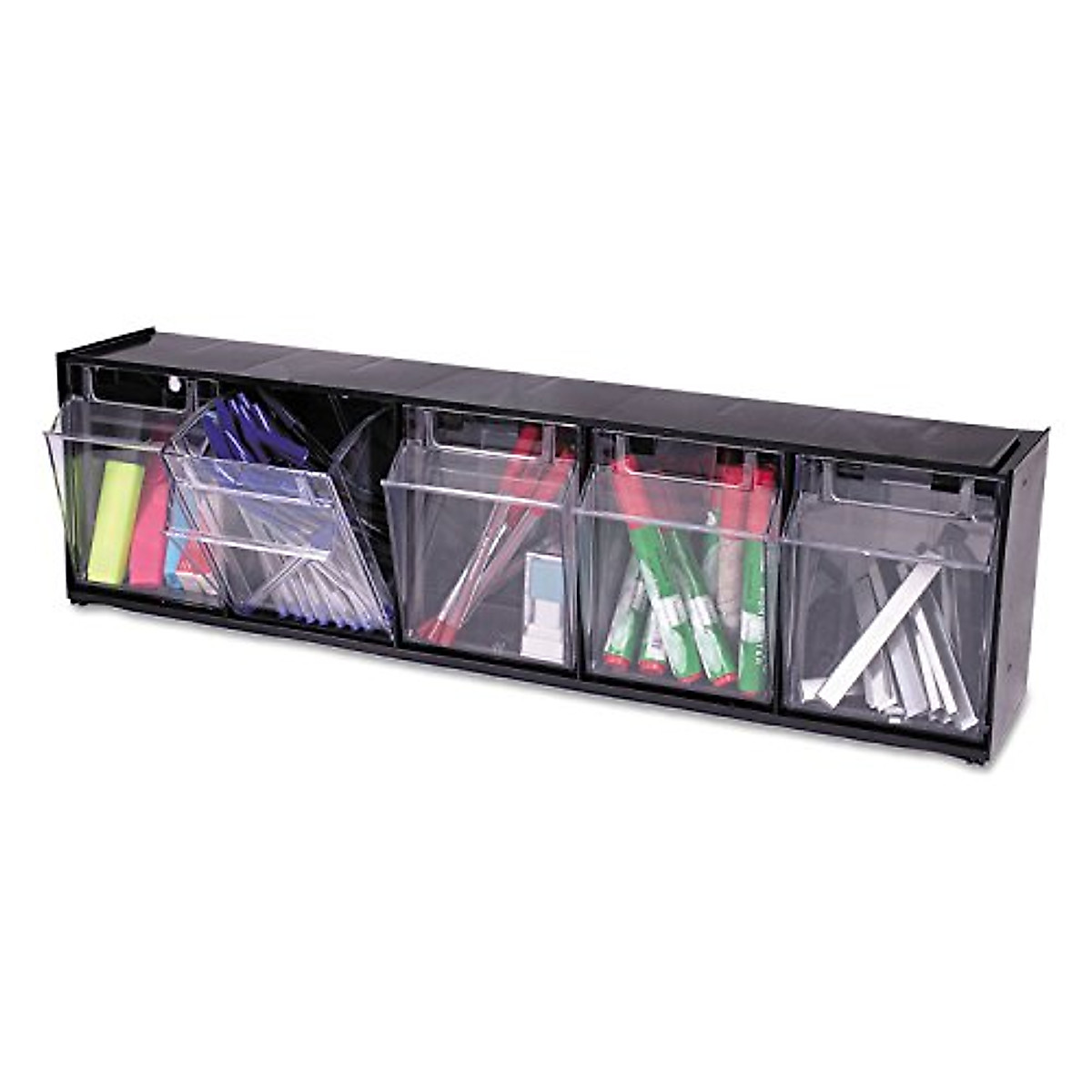 Deflecto 20504OP Tilt Bin Plastic Storage System w/5 Bins, 23 5/8 x 5 1/4 x 6 1/2, Black