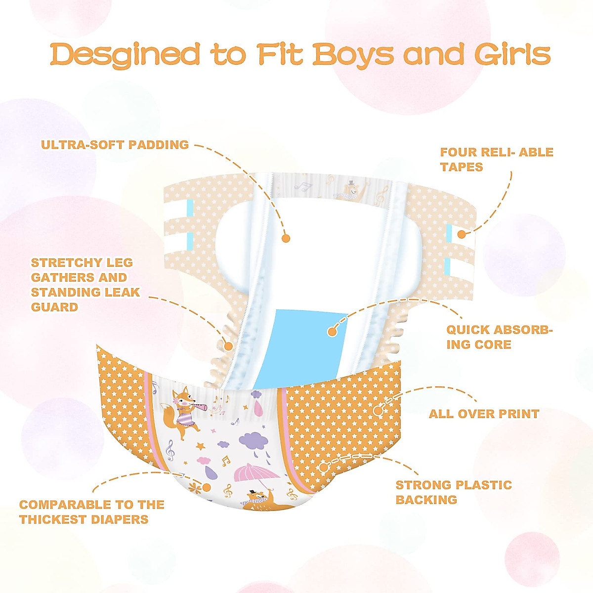 Aimisin Adult Printed Diapers,XX-Large-Fox and Bear, 7 Pieces for Men and Women - Leak Protection Heavy Absorbency Protection Diapers