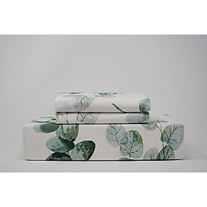 Pointehaven 3 Piece Bedding Duvet Set with Button Closure 250 Thread Count 100% Combed Cotton Green Eucalyptus Printed Duvet Set with Tie-Backs All Season Full/Queen