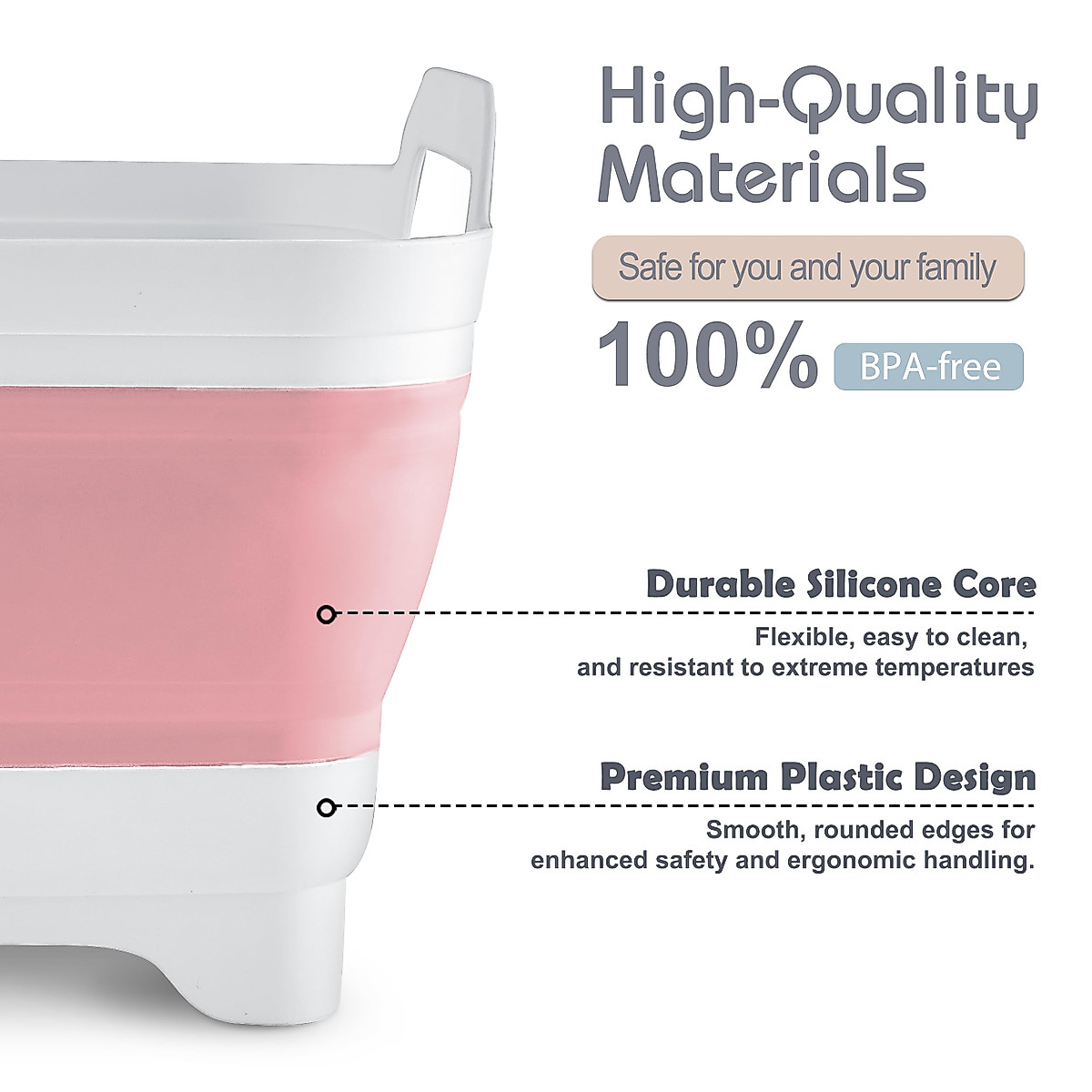 2.4 Gal(9L) Collapsible Dish Basin with Drain Plug, Space Saving Outdoor Multiuse Foldable Sink Tub, Dishpan, Kitchen Storage Tray for Camping, Vegetable Washing, RV (Pink)