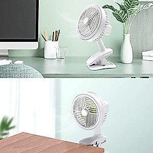 VOLLUCK Stroller Fan Clip on Rechargeable Battery Operated Portable Small Mini Fan with LED Light, 2000mA Long Lasting Handheld Powered Fan on for Baby, Travel, Indoor, Car Seat