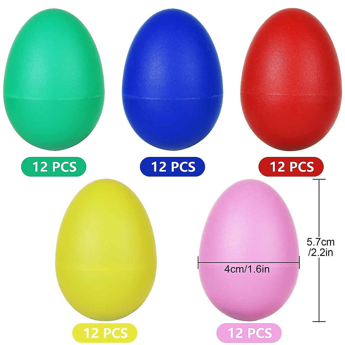 LIVTE 60 Pcs Plastic Egg Shakers Musical Maracas Eggs for Classroom Music or Playing at Home (Blue, Red, Yellow, Green, Pink, Dark Blue)
