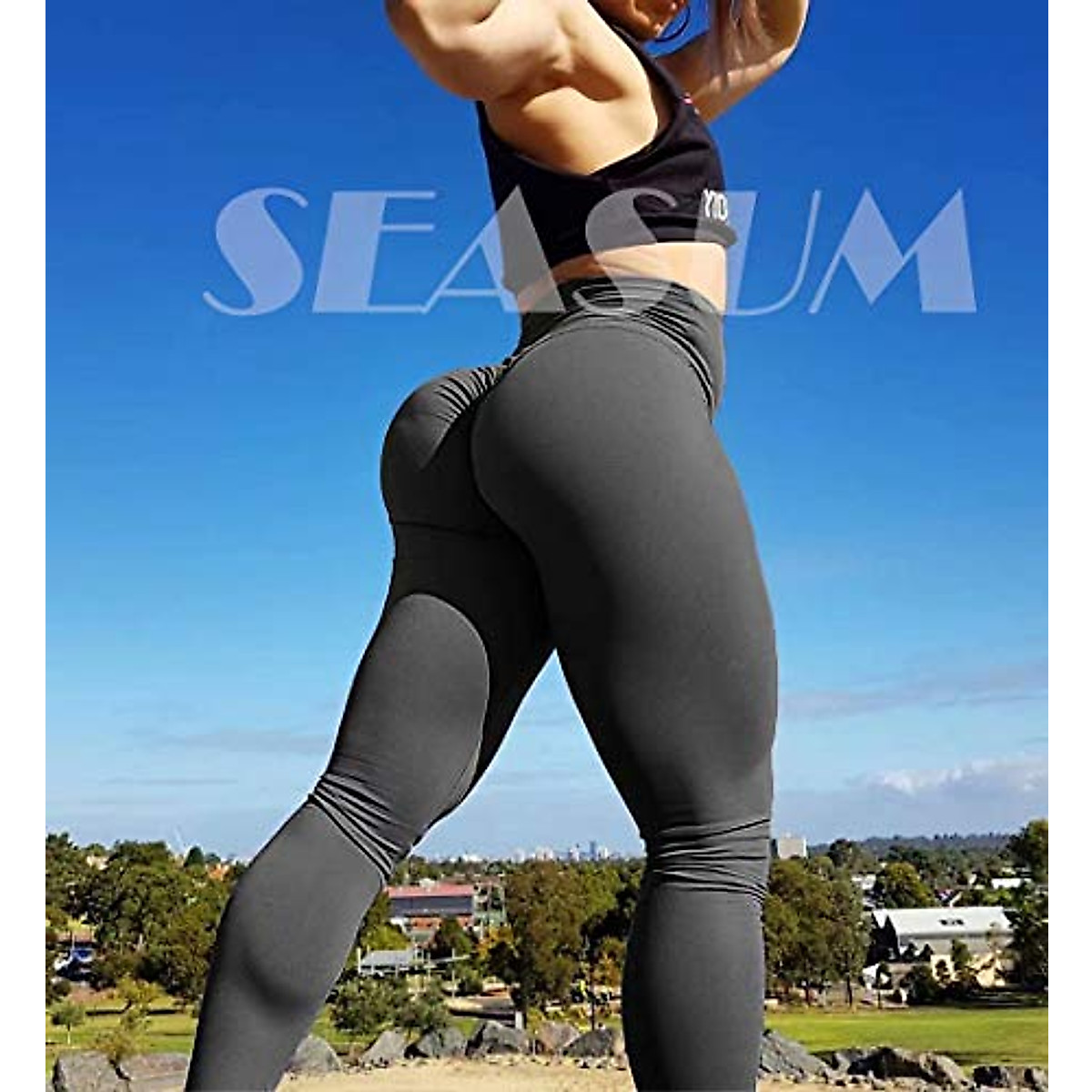 SEASUM Womens Scrunch Butt Yoga Legging - High Waist Workout Gym Ruched Pants Booty High Rise Push Up Tights S