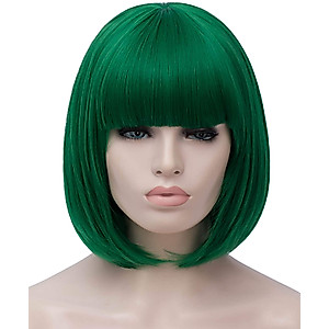 Bopocoko Green Wig Short Green Wigs for Women St Patricks Day Green Bob Wig with Bangs Natural Synthetic Soft Wig Cute Colored Wigs BU027GR