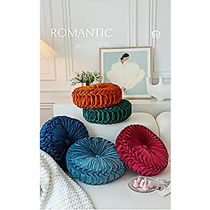 YunNasi Round Throw Pillow Velvet Pleated Filled Cushion Floor Pillow for Home Sofa Chair Bed Car Decor 13 inch (Black)