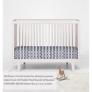 Bacati - 2 Pack Aztec Kilim Printed Neutral 100% Cotton Universal Baby US Standard Crib or Toddler Bed Fitted Sheets (Navy)