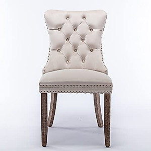 CIATRE Dining Chairs Set of 2 - High-end Tufted Solid Wood Contemporary Velvet Upholstered Dining Chair with Wood Legs, Nailhead Trim (Beige)