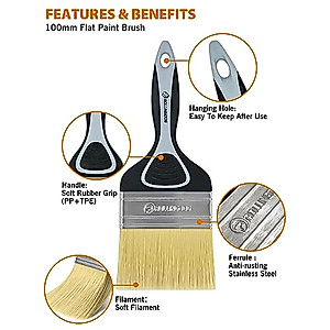 ROLLINGDOG 4 Inch Paint Brush- Large Paint Brush,Soft Paint Brush for Wall Paint,Ceiling,Blinds,Large Surface Areas(100mm)