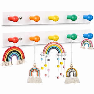 Yousoontic 2 Pcs Kids Coat Rack Wall Mount Rainbow Kids Wall Hooks Wooden Coat Hooks Cute Coat Rack Wall Mounted for Kid's Towels Backpacks Bedroom Bathroom Playroom Classroom