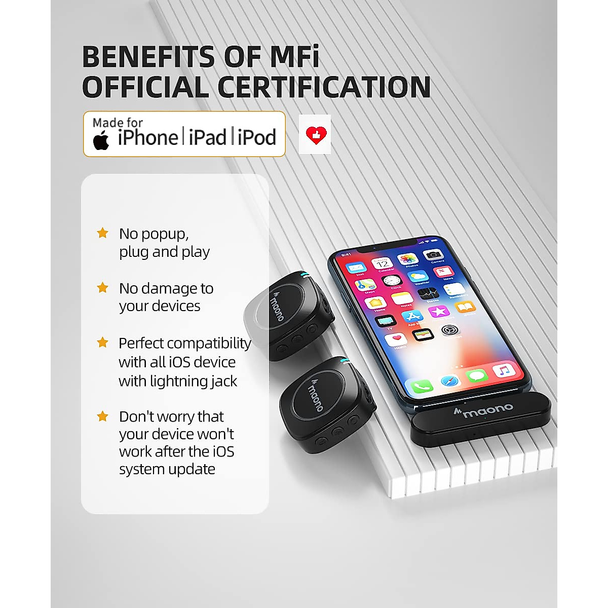 MAONO Ultra-Compact Wireless Lavalier Microphone with MFi Certified for iPhone, iPad, 2.4GHz Dual Lapel Mics with Pro Audio Chip and Mute for TikTok, Interview, Vlogging, Live Streaming(WM820 B2)