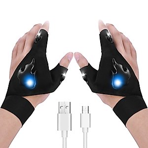 PaulTellie LED Flashlight Gloves,Rechargeable Hands Free Light Gloves, Gifts for Men, Cool Gadgets Tools for Outdoor Camping Fishing, Birthday Idea for Men Women Who Has Everything, 1 Pair