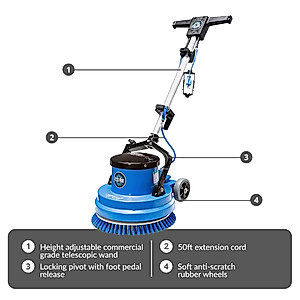 Prolux Core Heavy Duty Single Pad Commercial Polisher, Floor Buffer Machine, Scrubber, 15 Inch Commercial Duty w/ Hard Brush Only