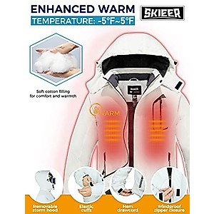 Skieer Men's Waterproof Snow Coat Downhill Skiing Jackets Winter Parka(White,X-Large)