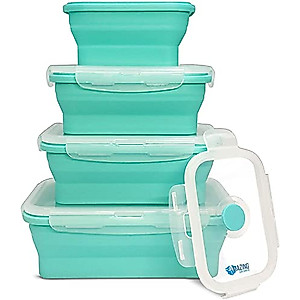 Amazing Containers Collapsible Silicone Food Storage Container Set of 4 with Lids | Stackable | Microwaveable | Freezer, Dishwasher Safe| BPA Free