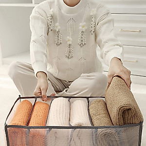 2PCS Extra-large Clothes Drawer Organizers, Foldable Wardrobe Clothes Organizer, 6 Grids Clothes Storage Box for Sweater, Coat -White