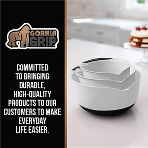 Gorilla Grip Mixing Bowls Set of 3, Slip Resistant Rubber Bottom, Nesting Baking Bowl, Soft Wide Handle, Easy Pour Spout, Electric Mixer and Dishwasher Safe, Kitchen Essentials, 5, 3 and 1.5 QT, Mint