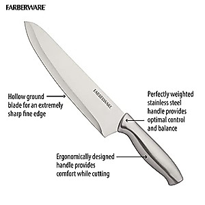 Farberware 15-Piece Stamped Stainless Steel Knife Block Set, High-Carbon Stainless Steel Kitchen Knife Set with Ergonomic Handles, Razor-Sharp Knives with Wood Block, 15-Piece Set, Acacia