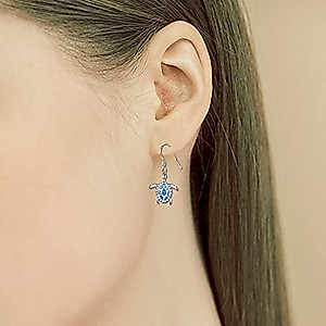 Sea Turtle Dangle Earring for Women - 925 Sterling Silver Blue Tortoise Drop Earring Beach Jewelry Gift for Ocean Lover